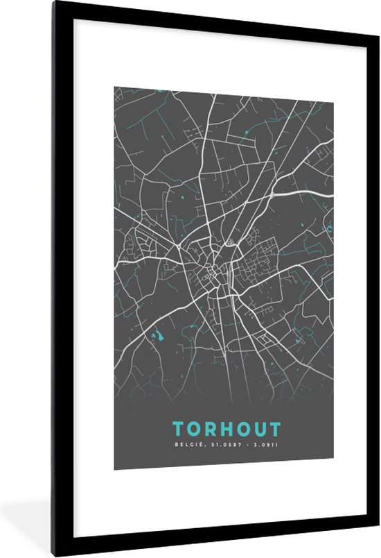 Fotolijst incl. Poster - Stadskaart – Grijs - Kaart – Torhout – België ...