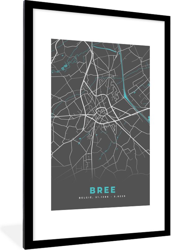 Fotolijst incl. Poster - Plattegrond – Bree – Blauw – Stadskaart ...