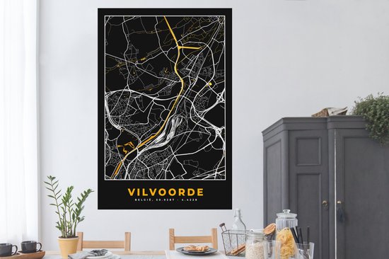 Poster Stadskaart - Vilvoorde - Plattegrond - Kaart - Goud - 120x180 cm ...