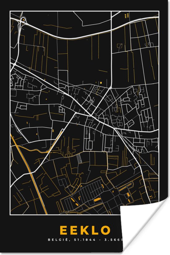 Poster Plattegrond - Goud - Kaart - Eeklo - Stadskaart - 60x90 cm | bol