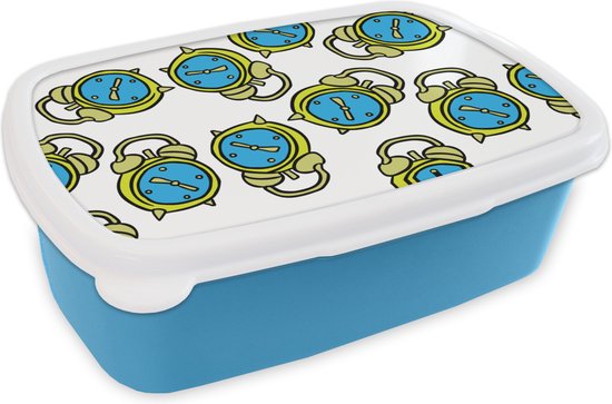 Broodtrommel Blauw - Lunchbox - Brooddoos - Wekker - Patroon - Cartoon ...