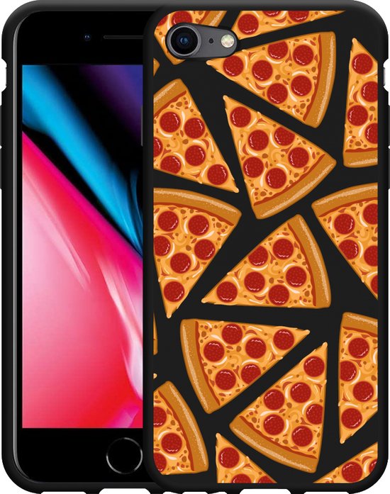Hoesje geschikt voor iPhone SE 2020 Zwart Pizza Party | bol