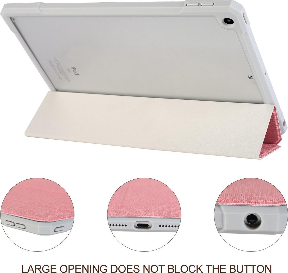 Ipad 2021 Hoes Ipad 9e 8e 7e Generatie Hoes Roze Tri Fold Fabric Stof