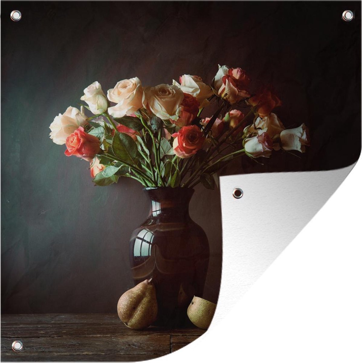 Affiche de jardin Roses (1X) - Nature morte aux roses dans un vase et ...