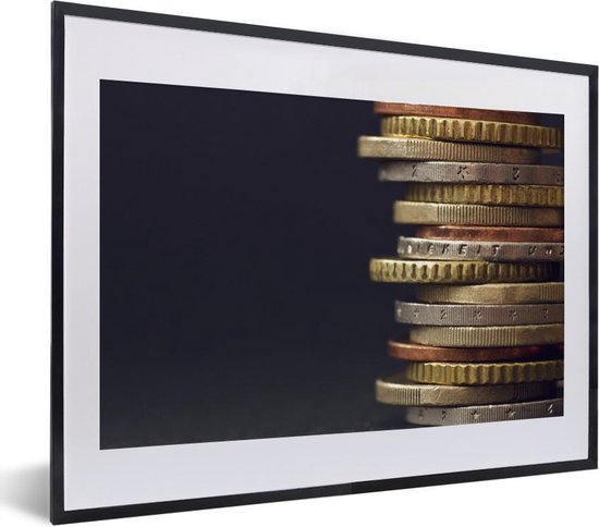 Fotolijst incl. Poster - Geldmunten van de Europese economie op een ...