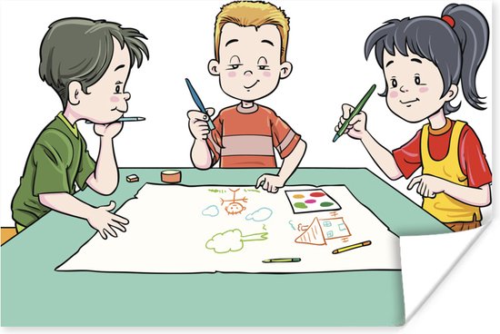 Poster tekening van tekenende kinderen - 120x80 cm | bol