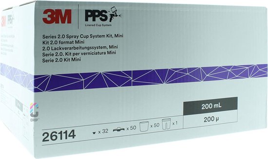 3M 26114 PPS 2.0 Kit Mini 200ml - 200mu - 50 binnenbekers + deksels ...