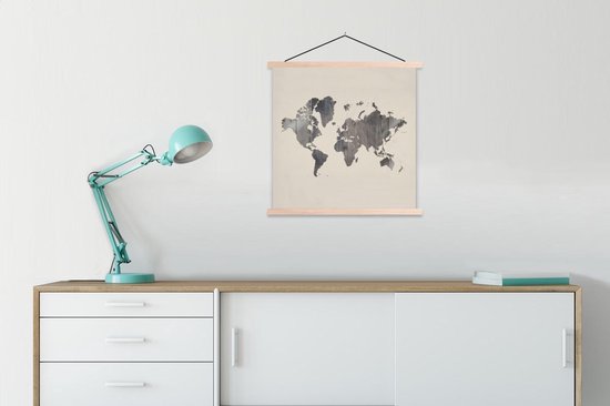 Posterhanger incl. Poster 90x90 cm - Schoolplaat - Wereldkaart - Houten ...