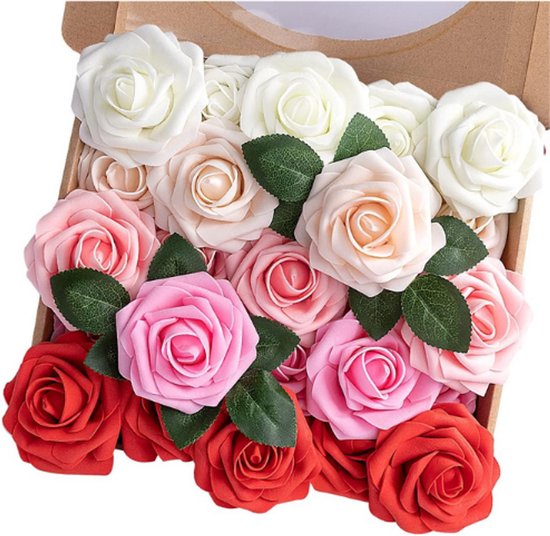 Set Van 25 Kunstrozen Met Steel - Realistische Nep Rozen - DIY ...