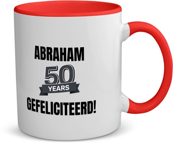 Akyol - 50 jaar sarah en abraham cadeau koffiemok - theemok - rood ...