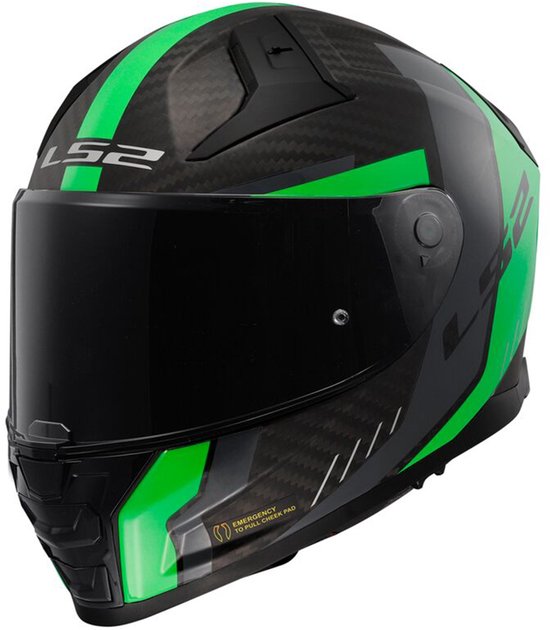 LS2 FF811 Vector II Carbon Grid Mat Fluo Groen Integraalhelm - Maat M ...