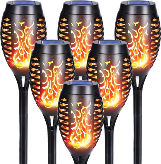 Solar Tuinlampen met Vlameffect - IP65 Waterdicht - 6 Stuks - Zwart ...