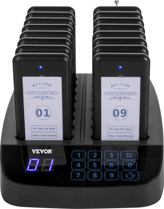 VEVOR Restaurant Pager System,16 Pagers,Touch Screen,500 M,2 Oproepmodi ...