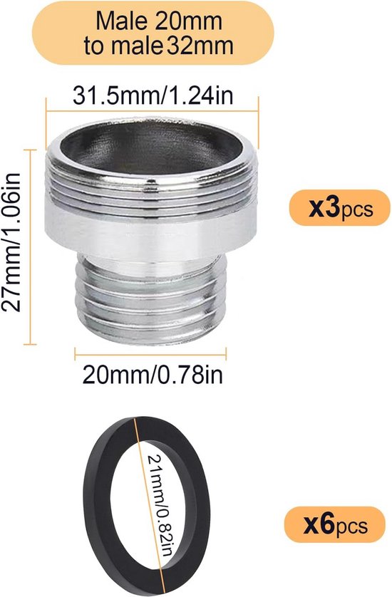 Kraan Adapter Kit 3 stuks - M20mm naar M32mm Keuken Beluchter Adapter Set | bol
