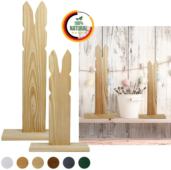 2-delige SET Paasdecoratie Haas van Hout Decoratieve Figuur Pasen Lente ...
