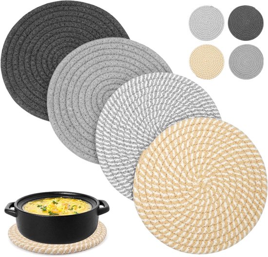 Set of 4 18 cm Cotton Coasters - 4 Colours, Round Coasters, Washable ...