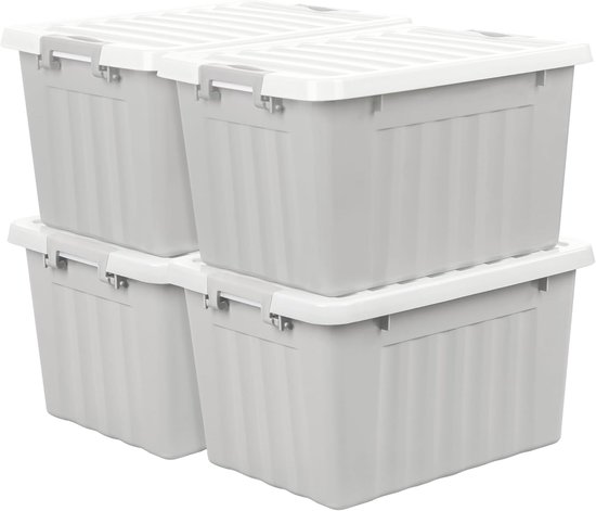 Famanu - 15L x 4 opbergdozen met deksels, plastic opbergbakken met ...