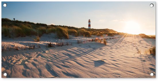 Tuinposter 80x40 cm - Tuindecoratie Zon - Duinen - Strand - Vuurtoren - Poster voor in... | bol