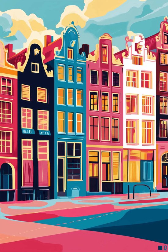 Amsterdam Poster - Nederland - Kleurrijke - Stad - Reizen - Gebouwen ...