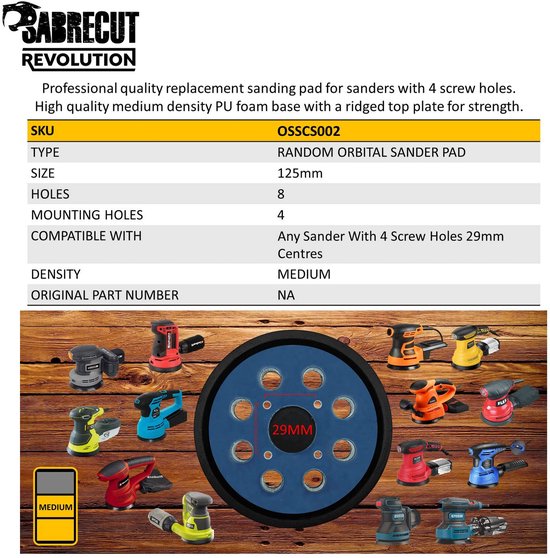 1 x SabreCut OSSCS002 125mm Medium 8 Stofafzuiging Gat Willekeurige Orbitale Sander... | bol