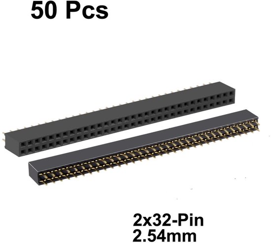 Ruilogod 50st 2.54mm Pitch 2x32-Pin dubbele rij Straight Connector Female Pin Header... | bol
