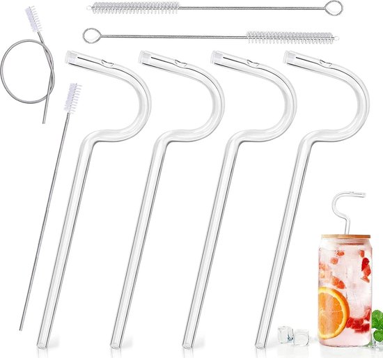 Transparant anti-rimpel glazen rietje - 4 stuks herbruikbare gebogen ...