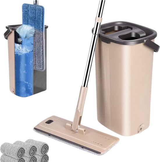 Dwijl en Emmer Set - Vlakke - Vloerwisser - En - Emmer - Met - 6 ...