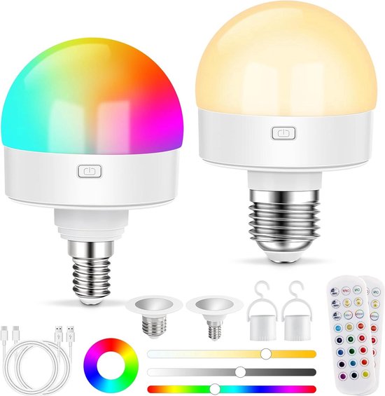 Oplaadbare Gloeilamp - Dimbare RGB LED Lamp - 1 stuk - Multikleur | bol