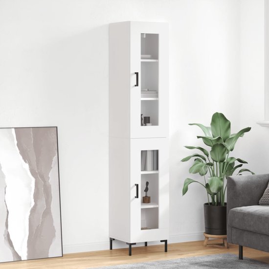 vidaXL Hoge Kast 180 cm - Wit Bewerkt Hout Hoge Kast - Opbergkast ...