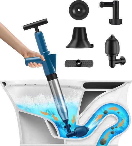 Wc Ontstopper Hogedruk Luchtafvoerblasterset met 4 Vervangbare Koppen ...