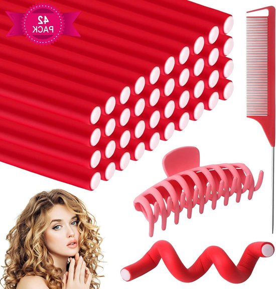 Foam Curlers No Heat Flexible Curly Rollers - Red Soft Twist Hair ...