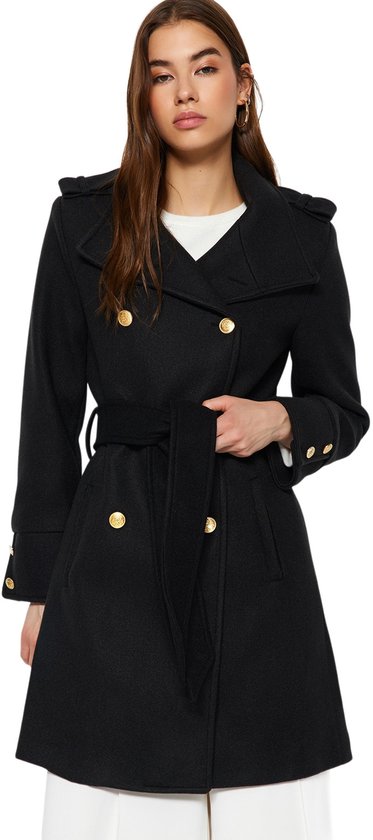 Trendyol Zwarte Riem Met Gouden Knopen En Gedetailleerde Zachte Textuur ...