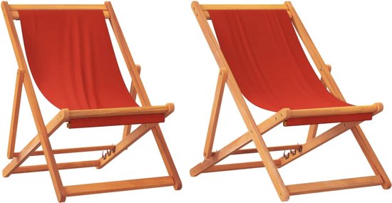 vidaXL Inklapbare Strandstoelen - Rood - Set van 2 Strandstoel - Lounge ...