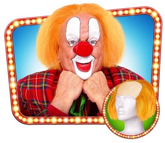 Carnaval verkleed Clown Bassie - pruik oranje - schmink wit - rode neus ...