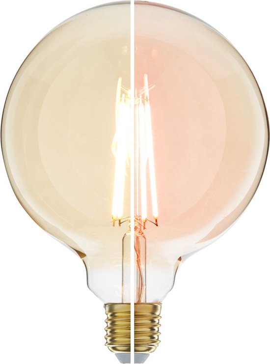 Led filament E27 globe lamp 6 Watt, dim to warm (3000K-2000K), dimbaar tot 0%, 800... | bol
