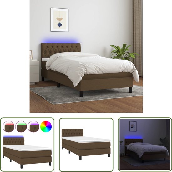 vidaXL Boxspring met matras en LED - Donkerbruin - 90x200 cm Boxspring ...