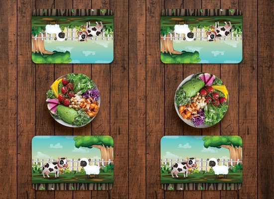 BWK Flexibele Placemat - Vrolijke Koe en Schaap - Getekend - Set van 4 ...