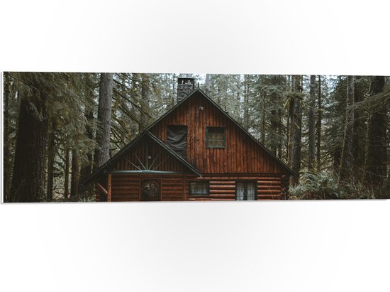 PVC Schuimplaat - Houten Huisje in het Bos - 90x30 cm Foto op PVC ...