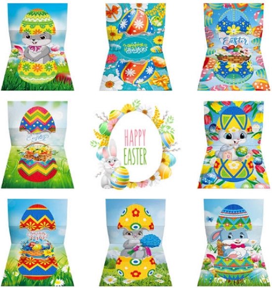 Diamond Painting Wenskaarten Set Pasen 04 (8 stuks) | bol