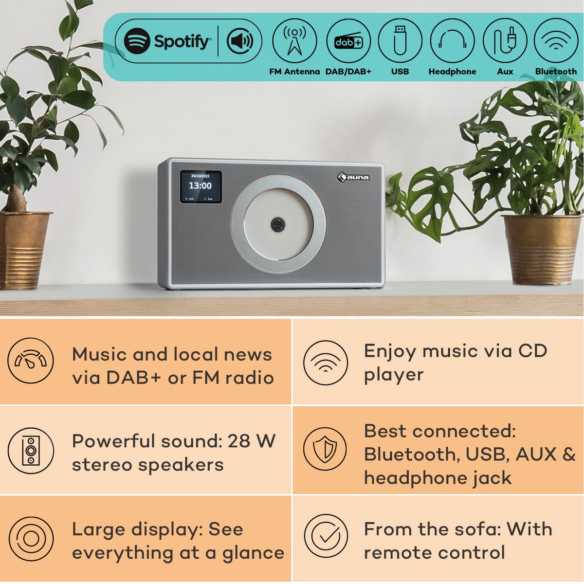 Auna Vertico Swing DAB DAB+ radio met cd speler | DAB+/FM radiotuner ...