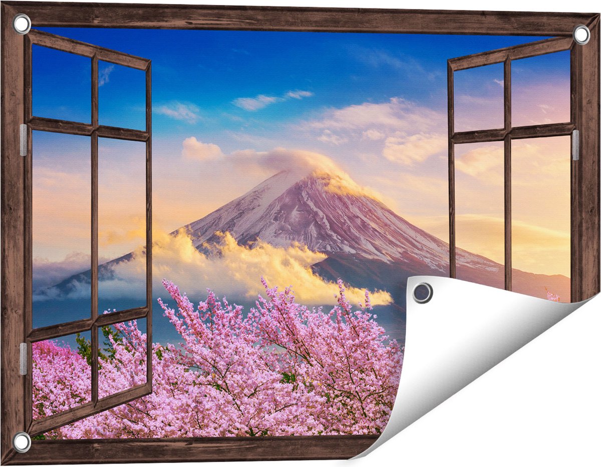 Gards Affiche de jardin Berg Fuji transparente avec arbres en fleurs ...