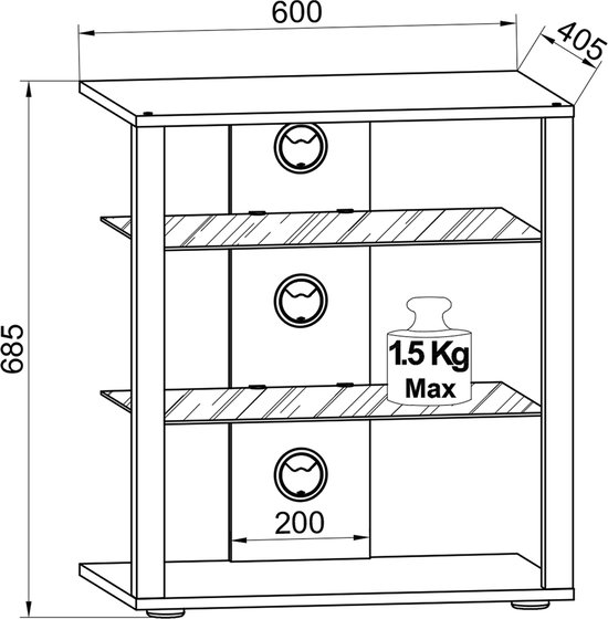 VCM Hifi-meubilair Roll Rack kabinet Phono mobiele plank Glas Rolbare ...