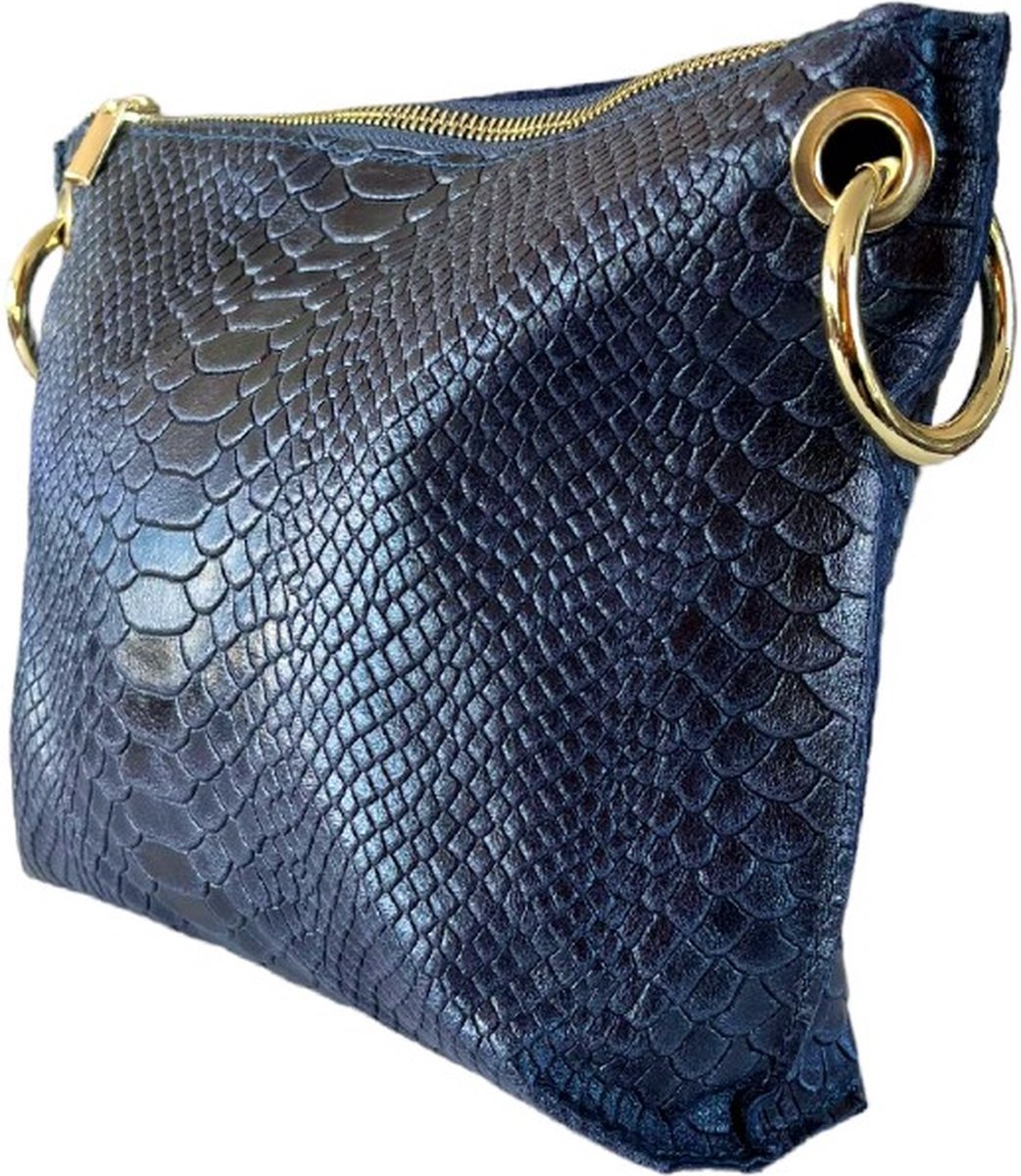 Blauwe Leren Schoudertas Snake Love - Leer - Leder - Slangenprint ...