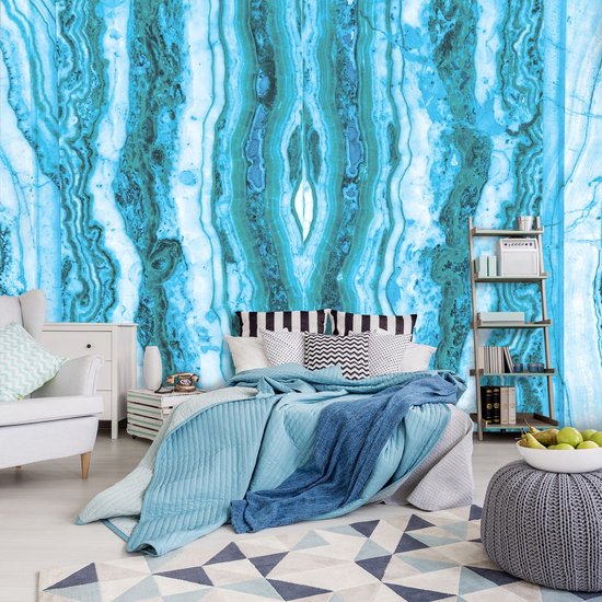 Fotobehang - Vlies Behang - Blauw Hout - Kunst - 254 x 184 cm | bol.com