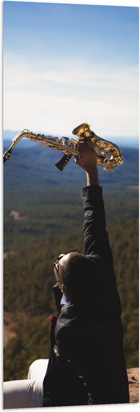Vlag - Man met Trompet aan de Rand van Cliff met Uitzicht - 40x120 cm ...