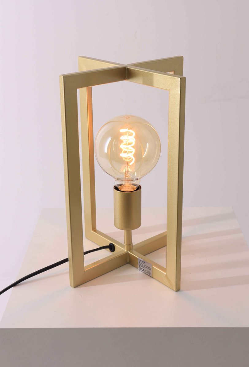 Tafellamp Cross - goud metaal - E27 grote fitting - 30cm hoog 21x21cm ...