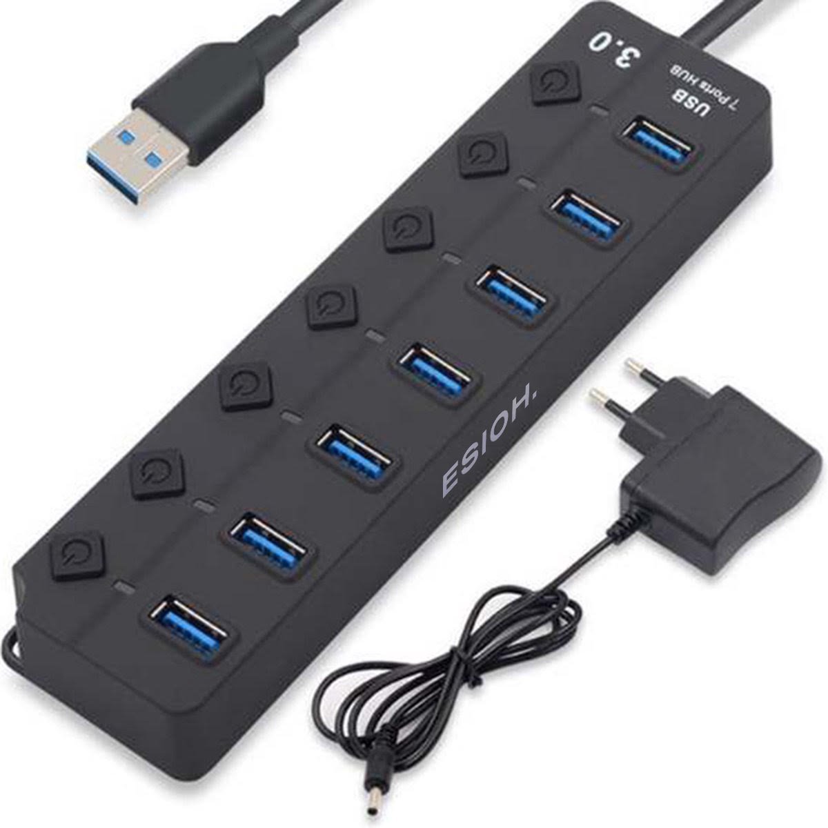 Esioh® USB Hub 3.0 met USB C Adapter – USB Snellader - USB C Hub 7 ...