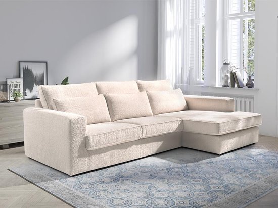 Hoekbank van beige teddy stof - Hoek rechts - MONDOVI L 271 cm x H 92 ...