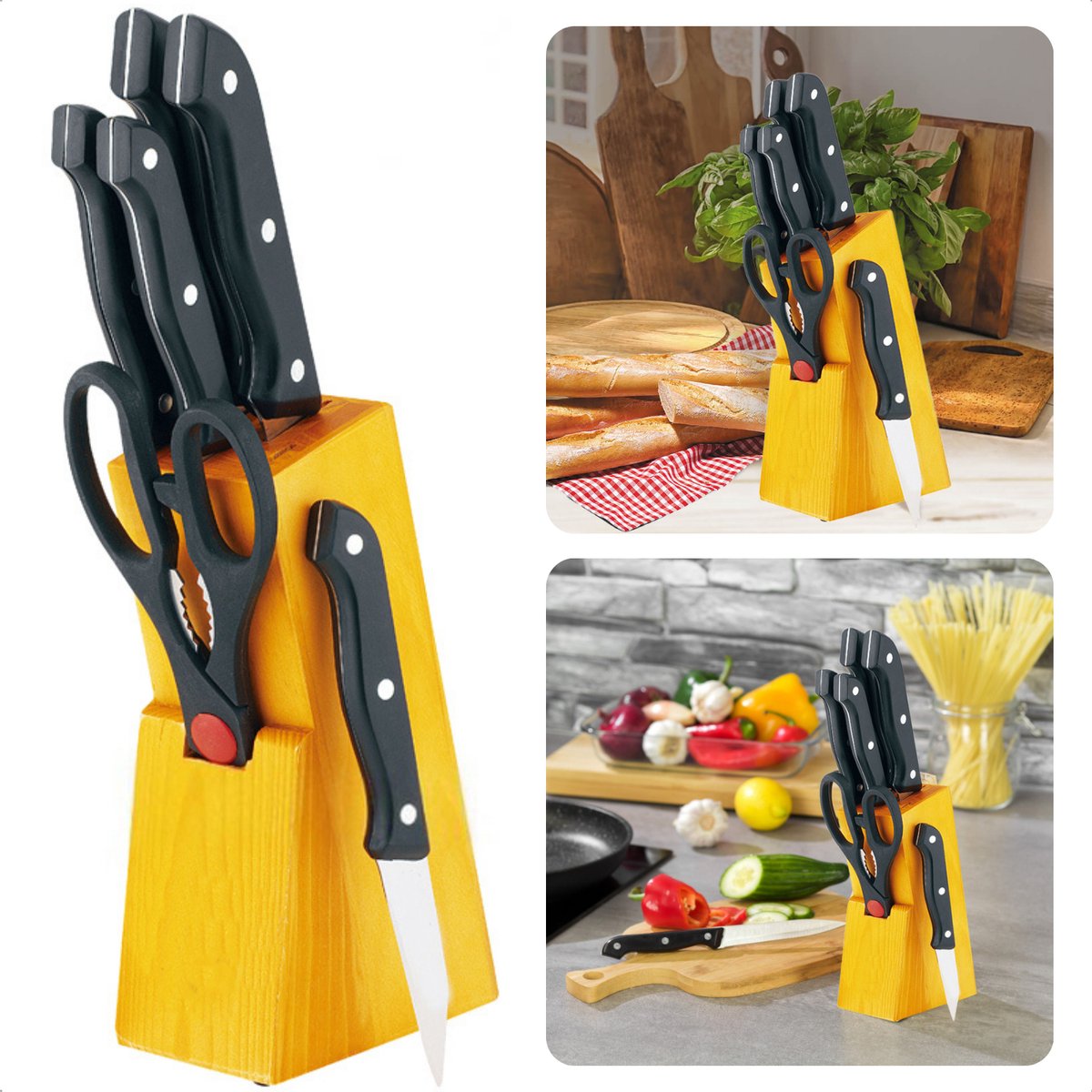 Ensemble de couteaux Cheqo® dans un bloc en bois - Set de 7 blocs de ...