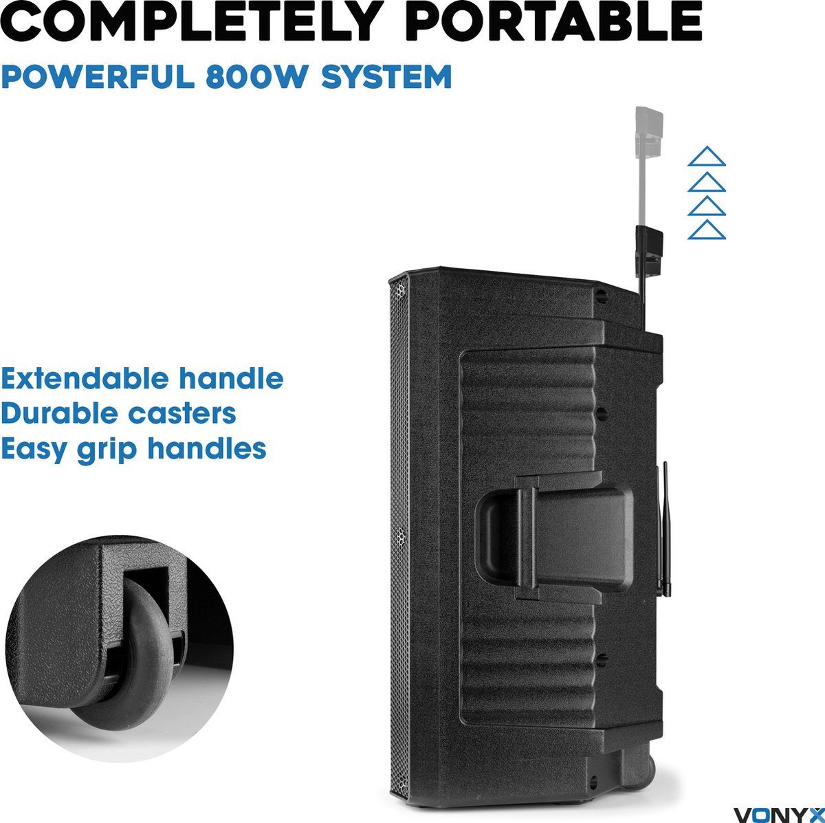 Speaker met Bluetooth - Vonyx VSA500 - 800 Watt - Partybox - 2 draadloze mics -... | bol.com